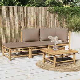 Bonnevie - 3-tlg. Garten-Lounge-Set,Gartenmöbel-Set mit Taupe Kissen Bambus vidaXL