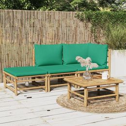 3-tlg. Garten-Lounge-Set,Gartenmöbel-Set mit Grünen Kissen Bambus vidaXL