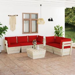 6-tlg. Sitzgruppe Gartenmöbel Set - Sofagarnitur Garten aus Paletten mit Kissen Fichtenholz BV654005 Bonnevie