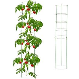 Relaxdays - Rankhilfe, 2er Set, Tomatensäule für Garten & Balkon, 150 cm, je 5 Ringe, Pflanzstäbe Eisen & Kunststoff, grün