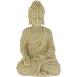 Buddha Figur sitzend 18cm, Dekofigur für Wohnzimmer und Bad, feuchtigkeitsresistent, Kunststein, sand - Relaxdays