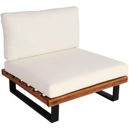 Lounge-Sessel HHG 469, Garten-Sessel, Spun Poly Akazie Holz MVG-zertifiziert Aluminium braun, Polster cremeweiß - white