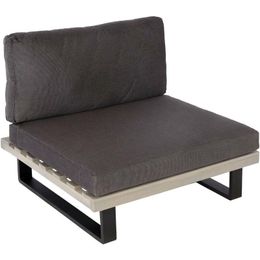 Lounge-Sessel HHG 469, Garten-Sessel, Spun Poly Akazie Holz MVG-zertifiziert Aluminium grau, Polster dunkelgrau - grey