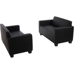 HHG Sofa-Garnitur Couch-Garnitur 2x 2er Sofa Moncalieri Kunstleder schwarz - black