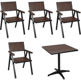 HHG - neuwertig] 4er-Set Gartenstuhl+Gartentisch 861, Stuhl Tisch, Gastro Outdoor-Beschichtung, Alu Holzoptik schwarz, dunkelbraun - brown