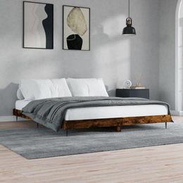 Bettgestell, Doppelbett, Schlafzimmerbett Räuchereiche 200x200 cm Holzwerkstoff LLLA953949 MAISONCHIC