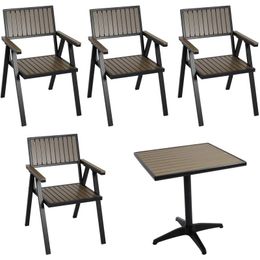 HHG - neuwertig] 4er-Set Gartenstuhl+Gartentisch 861, Stuhl Tisch, Gastro Outdoor-Beschichtung, Alu Holzoptik schwarz, grau - grey