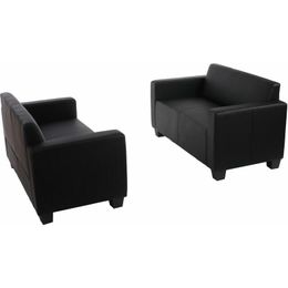 HHG Neuwertig] Sofa-Garnitur Couch-Garnitur 2x 2er Sofa Moncalieri Kunstleder schwarz - black