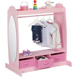 Kleiderständer Kinder, 5 Fächer, Kleiderstange Kinderzimmer, Haken und Spiegel, hbt: 107 x 97,5 x 61 cm, rosa - Relaxdays