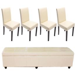 HHG Garnitur Sitzgruppe Bank mit Aufbewahrung Kriens XXL+4 Stühle Littau, Leder creme - white