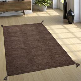 Designer Teppich Webteppich Kelim Handgewebt 100% Baumwolle Modern Meliert Braun 160x220 cm - Paco Home