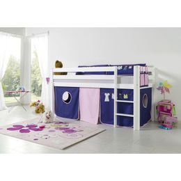 Relita Halbhohes Spielbett ALEX, mit Stoffset Kleider Buche massiv weiß lackiert