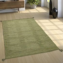 Designer Teppich Webteppich Kelim Handgewebt 100% Baumwolle Modern Meliert Grün 160x220 cm - Paco Home