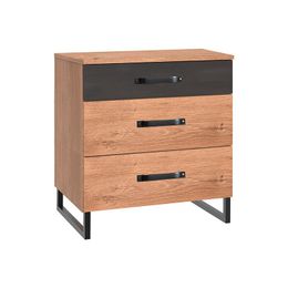 Lomadox Nachtschrank, 70 cm hoch, Eiche mit Stahl Nb., DAVENPORT-43, ideal für Boxspringbetten - braun