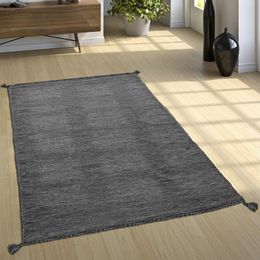 Designer Teppich Webteppich Kelim Handgewebt 100% Baumwolle Modern Meliert Grau 160x220 cm - Paco Home