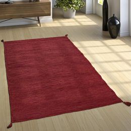 Designer Teppich Webteppich Kelim Handgewebt 100% Baumwolle Modern Meliert Rot 160x220 cm - Paco Home