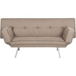 Beliani 3-Sitzer Sofa Braun Stoffbezug Gesteppt mit Schlaffunktion Silberne Schlanke Metallbeine Verstellbare Armlehnen Modern Wohnzimmer Schlafsofa