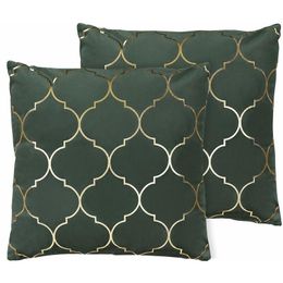 Beliani - Dekokissen 2er Set Grün und Gold Samtbezug mit Füllung Marokkanisches Muster 45 x 45 cm Wohnzimmer Salon Schlafzimmer Modern - Gold