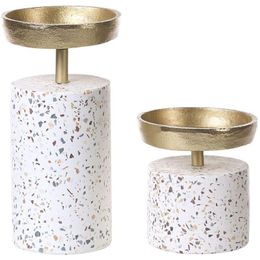 Beliani Kerzenständer 2er Set Gold / Weiß Aluminium Rund Terrazzo Optik Glamour Design Handgefertigt Tischdeko Accessoire Deko Haushalt & Wohnen - Gold