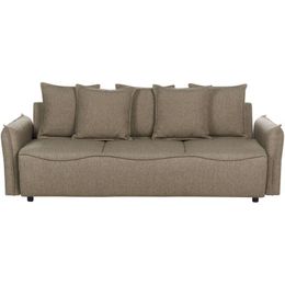 Beliani Sofa Braun Stoff 3-Sitzer mit Schlaffunktion Stauraum Mehrere Kissen Schmale Armlehnen Modern Wohnzimmer Ausstattung Schlafsofa - Schwarz