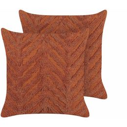 Beliani - Dekokissen 2er Set Orange Baumwolle 45 x 45 cm Bezug mit Füllung Reißverschluss Geometrisches Muster Strukturiert Boho Wohnzimmer
