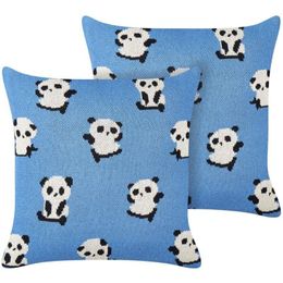 Beliani - Dekokissen 2er-Set blau Baumwollbezug 45 x 45 cm Pandamuster Kinderzimmer-Accessoire - Schwarz