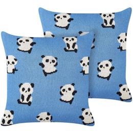 Beliani - Dekokissen 2er-Set blau Baumwollbezug 45 x 45 cm Pandamuster Kinderzimmer-Accessoire