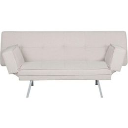Beliani 3-Sitzer Sofa Beige Stoffbezug Gesteppt mit Schlaffunktion Silberne Schlanke Metallbeine Verstellbare Armlehnen Modern Wohnzimmer Schlafsofa - Silber