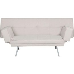 Beliani 3-Sitzer Sofa Beige Stoffbezug Gesteppt mit Schlaffunktion Silberne Schlanke Metallbeine Verstellbare Armlehnen Modern Wohnzimmer Schlafsofa