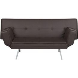 Beliani 3-Sitzer Sofa Dunkelbraun Kunstleder Gesteppt mit Schlaffunktion Silberne Metallbeine Verstellbare Armlehnen Modern Wohnzimmer Schlafsofa - Braun