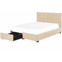 Beliani Polsterbett Beige Leinenoptik 160 x 200 cm mit Bettkasten Stauraum Modern Elegant Glamourös Gepolstertes Bett für Schlafzimmer - Beige