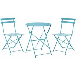 Beliani Balkonset Seeblau Stahl 3-Teilig Runder Tisch mit 2 Stühlen Zusammenklappbar Modern Französicher Stil Terrasse Garten Outdoor Ausstattung - Blau