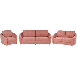 Beliani Sofa Set 3-Teilig Rosa Stoffbezug mit Armlehnen Goldenen Metallfüßen Glamourös Modern Wohnzimmer 2-Sitzer 3-Sitzer und Sessel - Gold