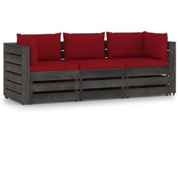 3-Sitzer Outdoor-Sofa,Gartensofa mit Kissen Grau Imprägniertes Kiefernholz vidaXL