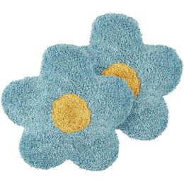 Beliani Dekokissen 2er Set aus Baumwolle Blau Blumenform 30 x 30 cm für Kinderzimmer Wohnaccessoires Dekoration für Kinder