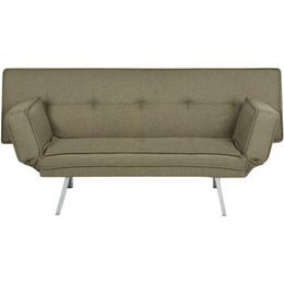 Beliani 3-Sitzer Sofa Olivgrün Stoffbezug Gesteppt mit Schlaffunktion Silberne Schlanke Metallbeine Verstellbare Armlehnen Modern Wohnzimmer Schlafsofa
