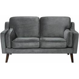 Beliani Sofa Grau Samtstoff 2-Sitzer Retro Minimalistisch Wohnzimmer - Dunkler Holzfarbton