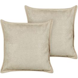 Beliani Dekokissen 2er Set Beige Stoffbezug mit Füllung Biese 60x60 cm Quadratisch Einfarbig Ohne Muster Modern Sofa Bett Wohnzimmer Schlafzimmer - Beige