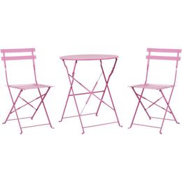 Beliani Balkonset Rosa Stahl 3-Teilig Runder Tisch mit 2 Stühlen Zusammenklappbar Modern Französicher Stil Terrasse Garten Outdoor Ausstattung - Rosa