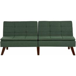 Beliani - 3-Sitzer Sofa Dunkelgrün Stoffbezug Gesteppt mit Schlaffunktion Verstellbarer Rückenlehne Hohe Holzbeine Retro Wohnzimmer Schlafsofa