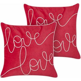 Beliani - Dekokissen 2er Set Rot Samtstoff mit Polyester-Füllung 45 x 45 cm Love Schriftzug Romantisch Modern Accessories Wohnzimmer Schlafzimmer