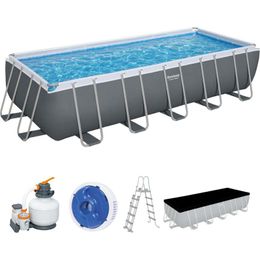 Bestway Power Steel™ Frame Pool Komplett-Set mit Sandfilteranlage 640 x 274 x 132 cm, grau, eckig - Grau