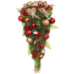 Up and Down Weihnachtsbaum-Rattan-Weihnachtsdekoration, künstliche Blumenschleifen, Türhnger für Kamin und Wohnzimmer