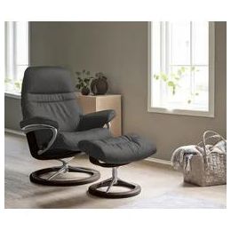 Relaxsessel stressless "Sunrise" Sessel Gr. Leder PALOMA, Relaxfunktion-Drehfunktion-PlusTMSystem-Gleitsystem-BalanceAdaptTM, B/H/T: 83cm x 105cm x 74cm, grau (rock paloma) mit Signature Base, Größe M, Gestell Braun