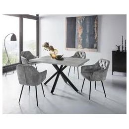 Essgruppe Hela "CLEO Tischgruppe Bestseller" Sitzmöbel-Sets Gr. Samtvelours, grau (betonoptik, vintage grau, schwarz) Schalenstühle Tisch Wohnzimmer Esszimmer