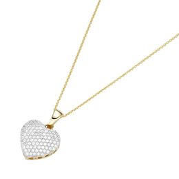 Goldkette Luigi Merano "mit Herz-Anhänger und Diamanten, Gold 585" Halsketten Gr. 45 cm, Gelbgold 585, goldfarben (goldfarbig, silberfarbig, bicolor) Damen Goldketten