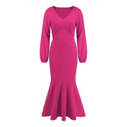 ZWY Abendkleid Damen V-Ausschnitt Slim Fit Langarm Meerjungfrau Kleid Taillenlang (1-tlg.