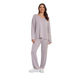 RUZU UG Schlafanzug Pyjama Damen lockeres Sport Homewear Set Capri-Pyjama Hausanzug Pyjama