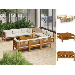 vidaXL Garten-Essgruppe 9-tlg Garten Lounge Set mit Creme Kissen Massivholz Akazie Holz Sitzgr