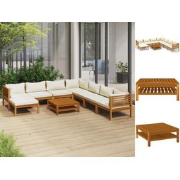 vidaXL Garten-Essgruppe 9-tlg Garten Lounge Set mit Creme Kissen Massivholz Akazie Holz Sitzgr